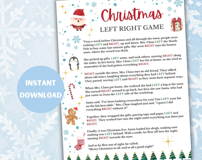 Left Right Christmas Game for Families, Funny Christmas Story, Pass the ...