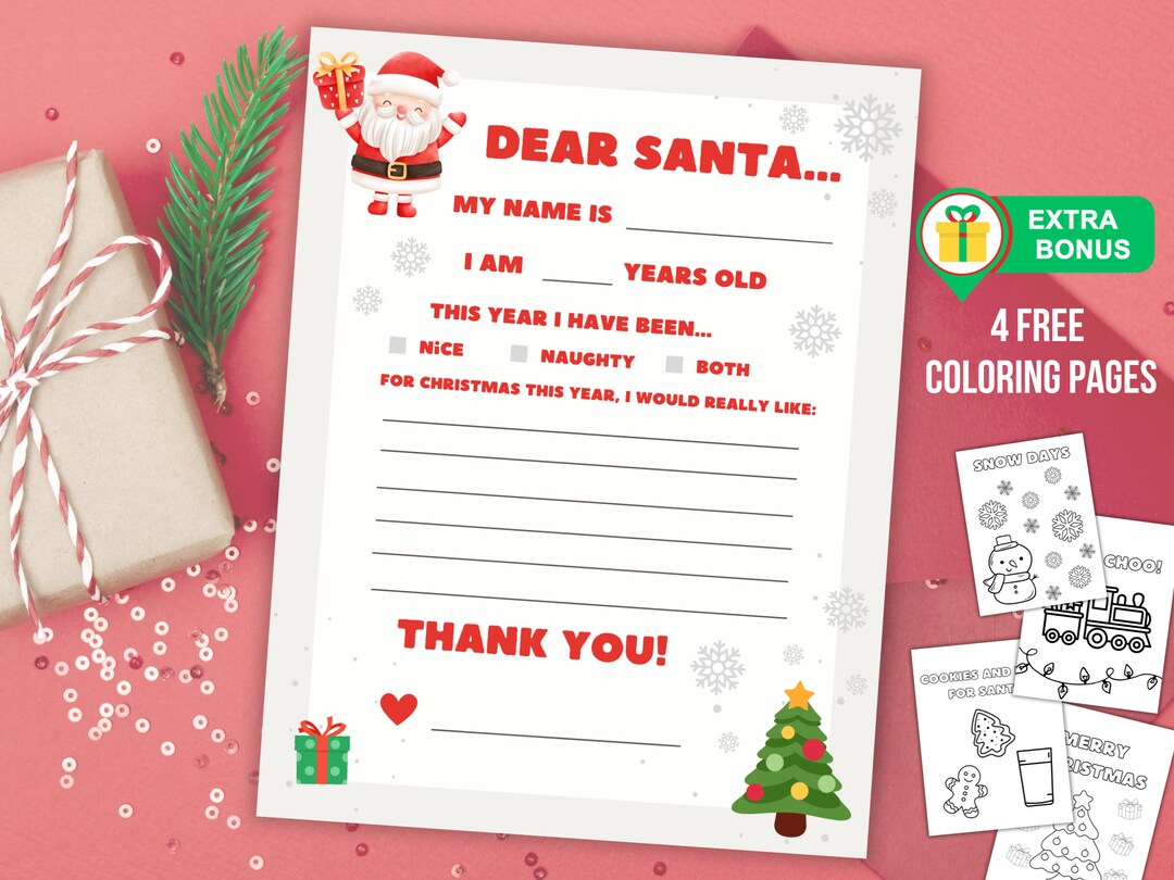 Santa Letter Christmas List for Kids, Christmas Wish List Letter ...