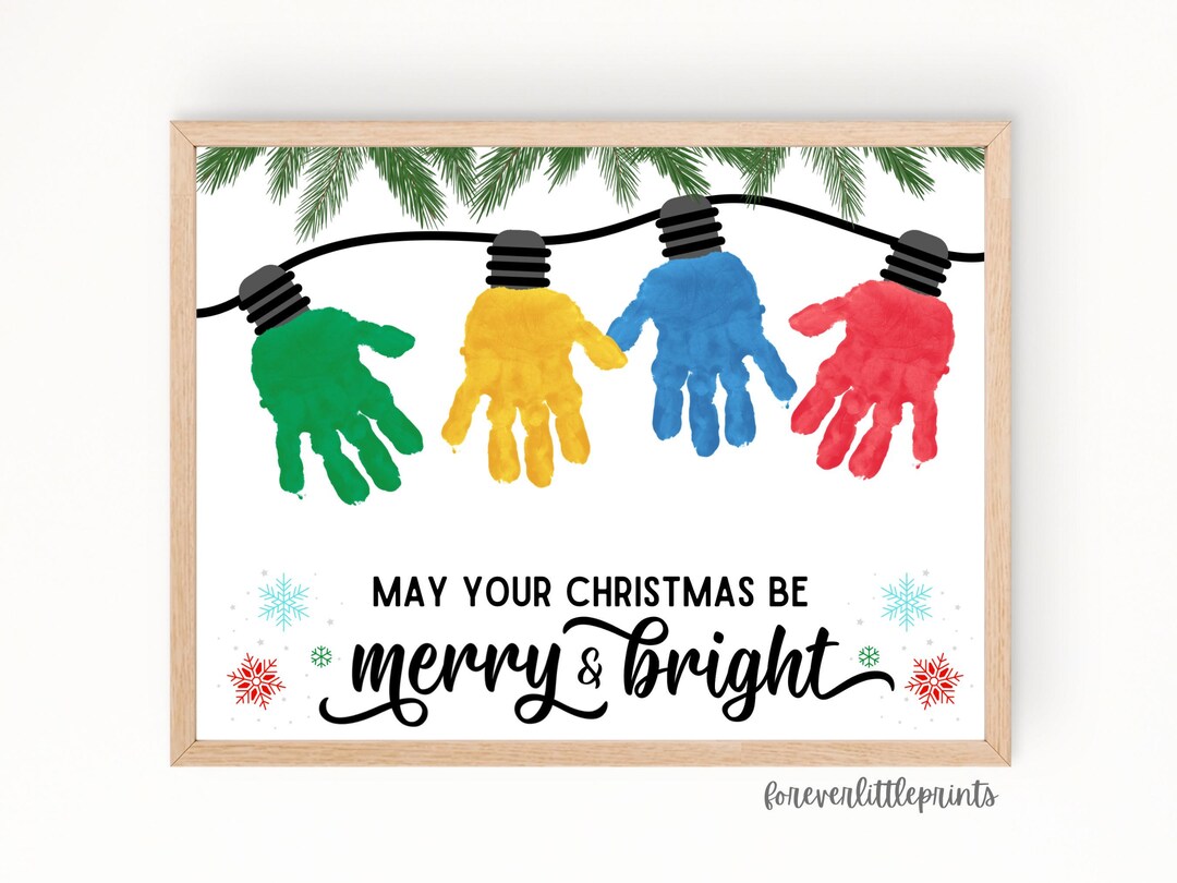 Christmas Tree Lights Handprint Art for Kids Baby Toddler, Holiday Xmas ...