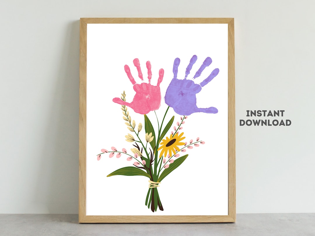 Flower Bouquet Handprint Art Craft for Toddlers Baby Kids Gift for Mom ...