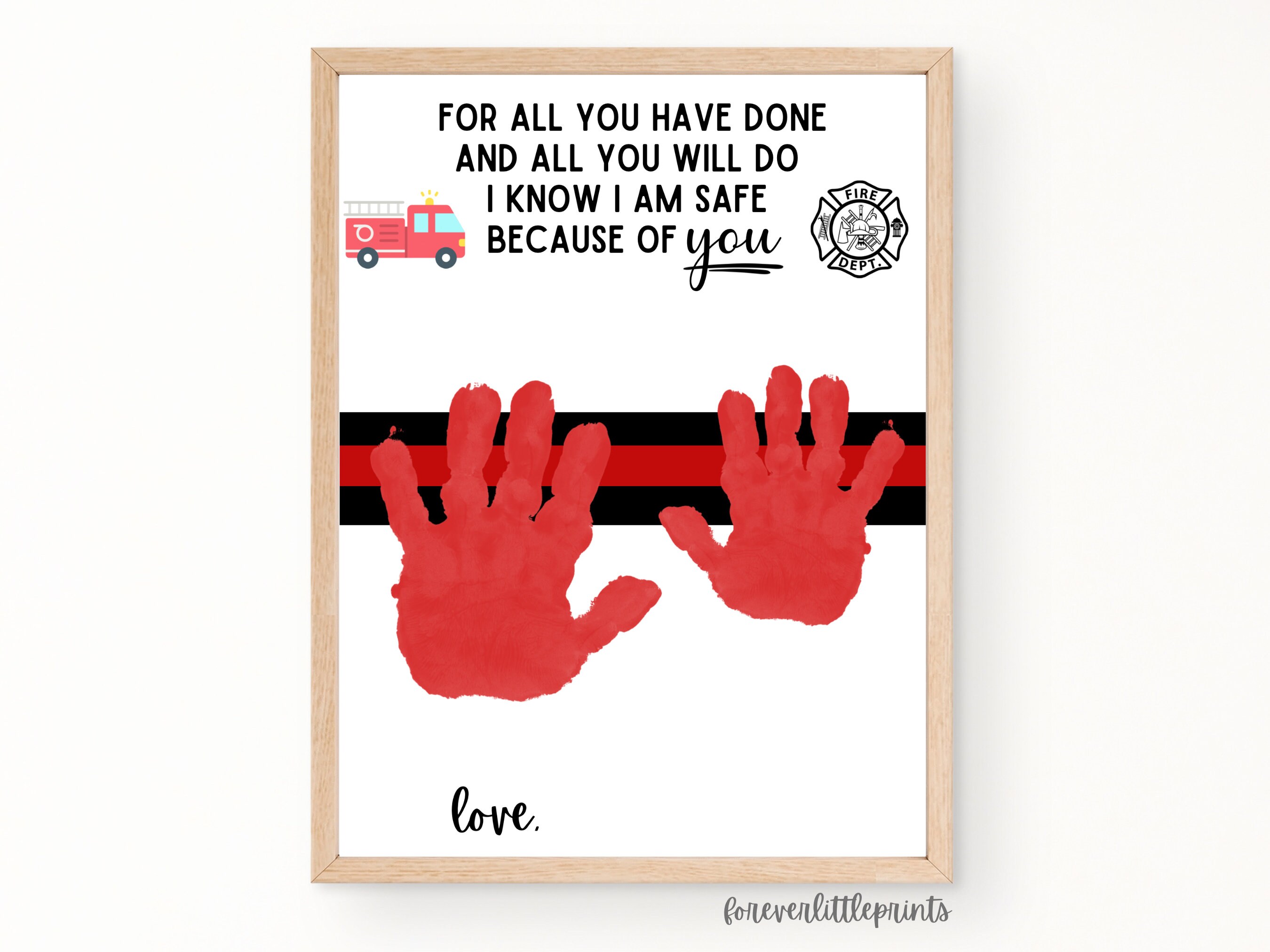 Firefighter Gift Handprint Art, Dad Handprint Craft Sign, Fireman ...