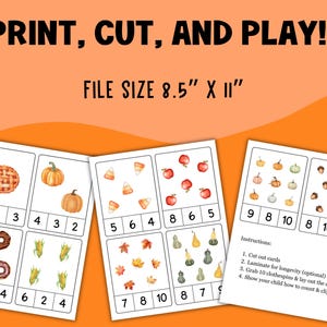 Fall Count and Clip Cards Preschool Kindergarten Clothespin Activity ...