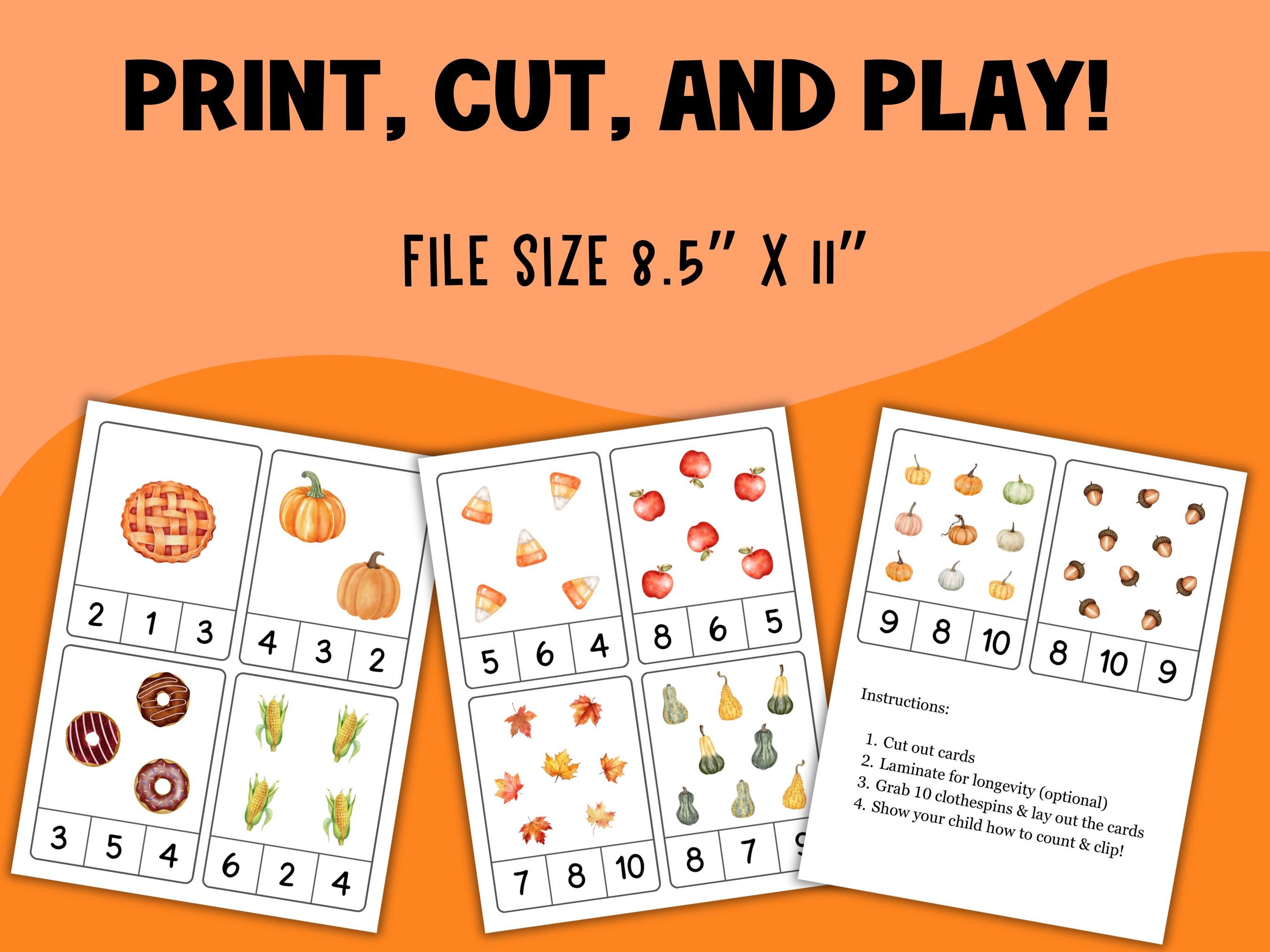 Fall Count and Clip Cards Preschool Kindergarten Clothespin Activity ...