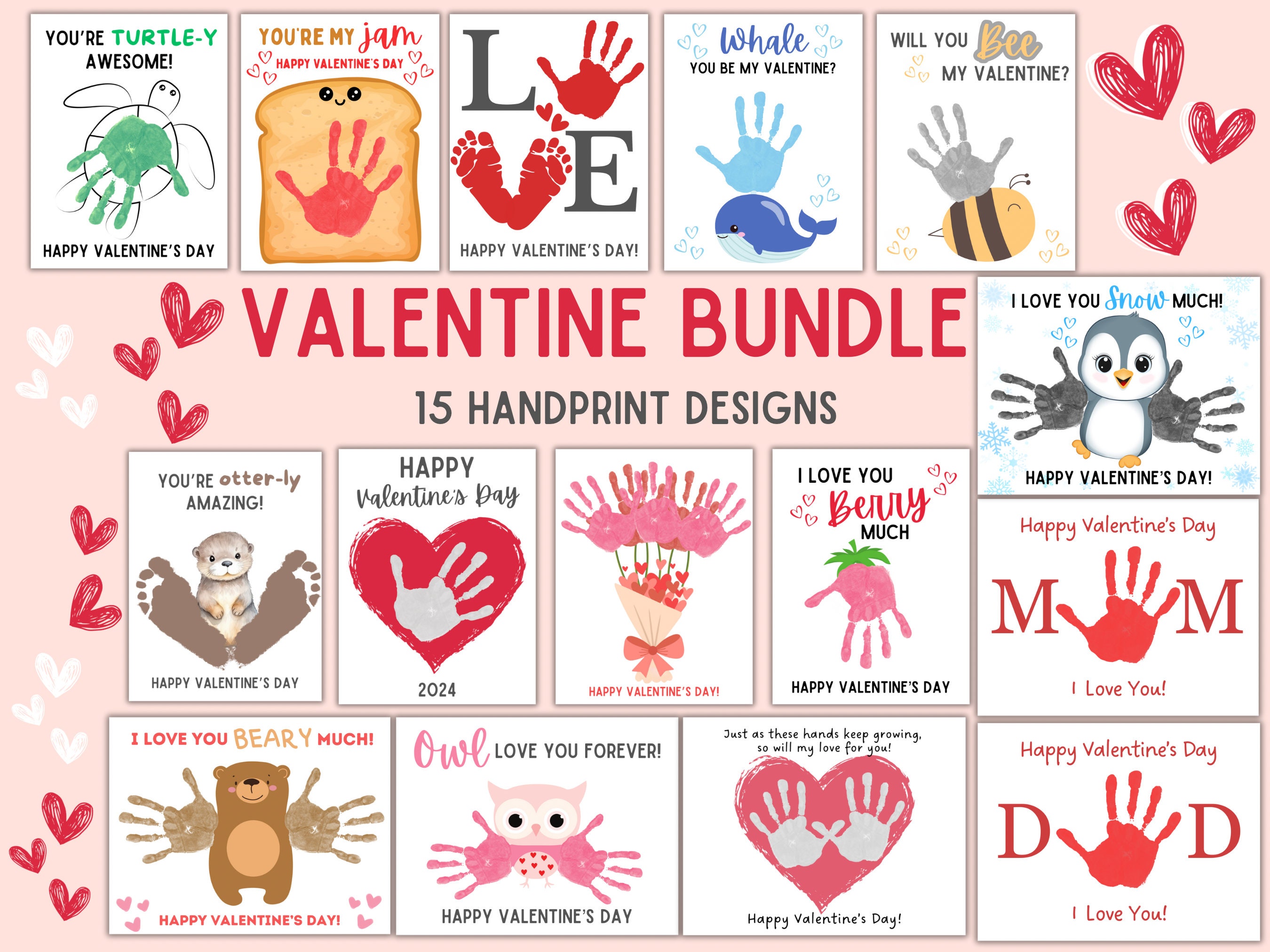 Valentine Handprint Art Bundle for Toddlers Baby Kids, Valentines Hand ...