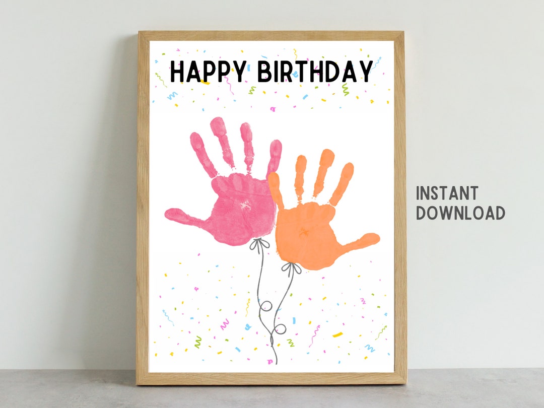 Happy Birthday Handprint Balloons Art, Personalized Birthday Gift From ...