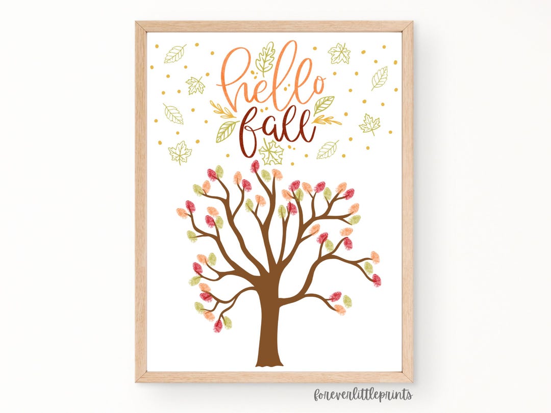 Fall Fingerprint Art, Tree Leaves Thumbprint Craft for Toddlers Kids ...