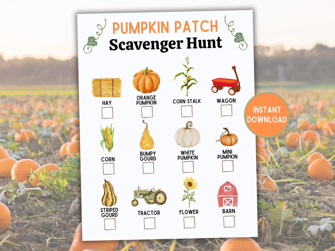 Pumpkin Patch Scavenger Hunt Printable Fall Learning Games Adventure ...