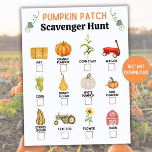 Pumpkin Patch Scavenger Hunt Printable Fall Learning Games Adventure ...