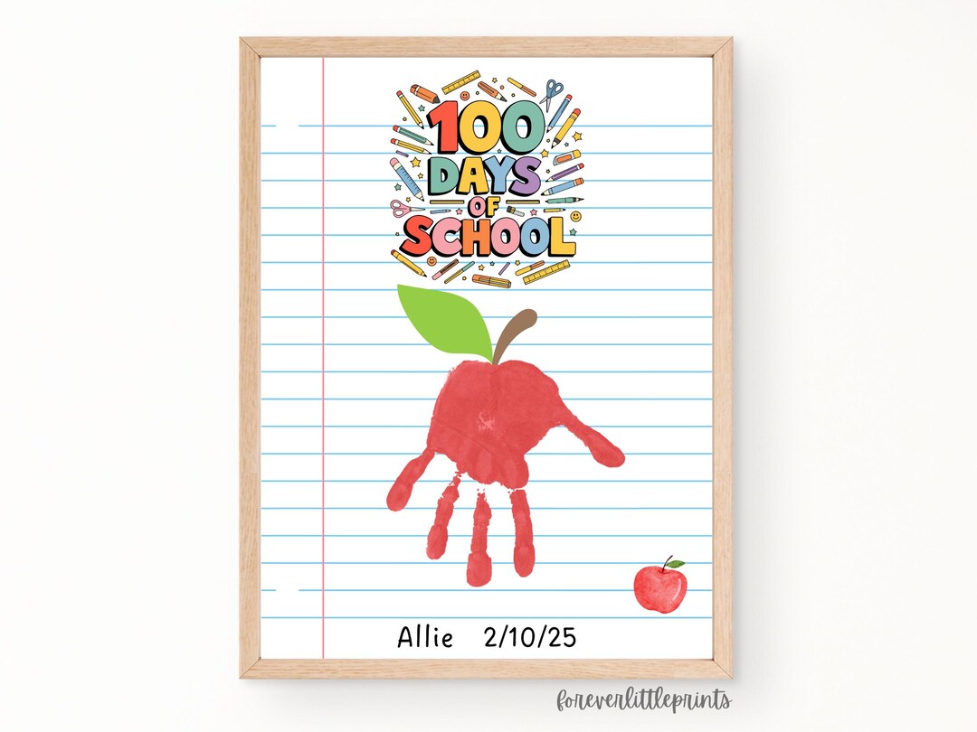 100 Days of School Activity Handprint Art for Kids, One Hundred Days ...