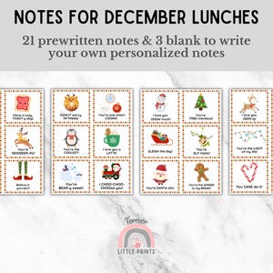 Christmas Lunch Notes, Lunch Box Cards, Holiday Lunch Notes, Holiday ...
