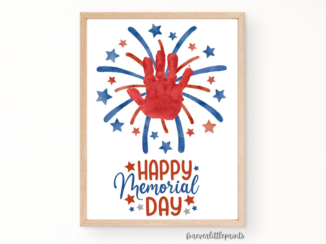 Memorial Day Handprint Art, Red White and Blue Firework Footprint Craft ...