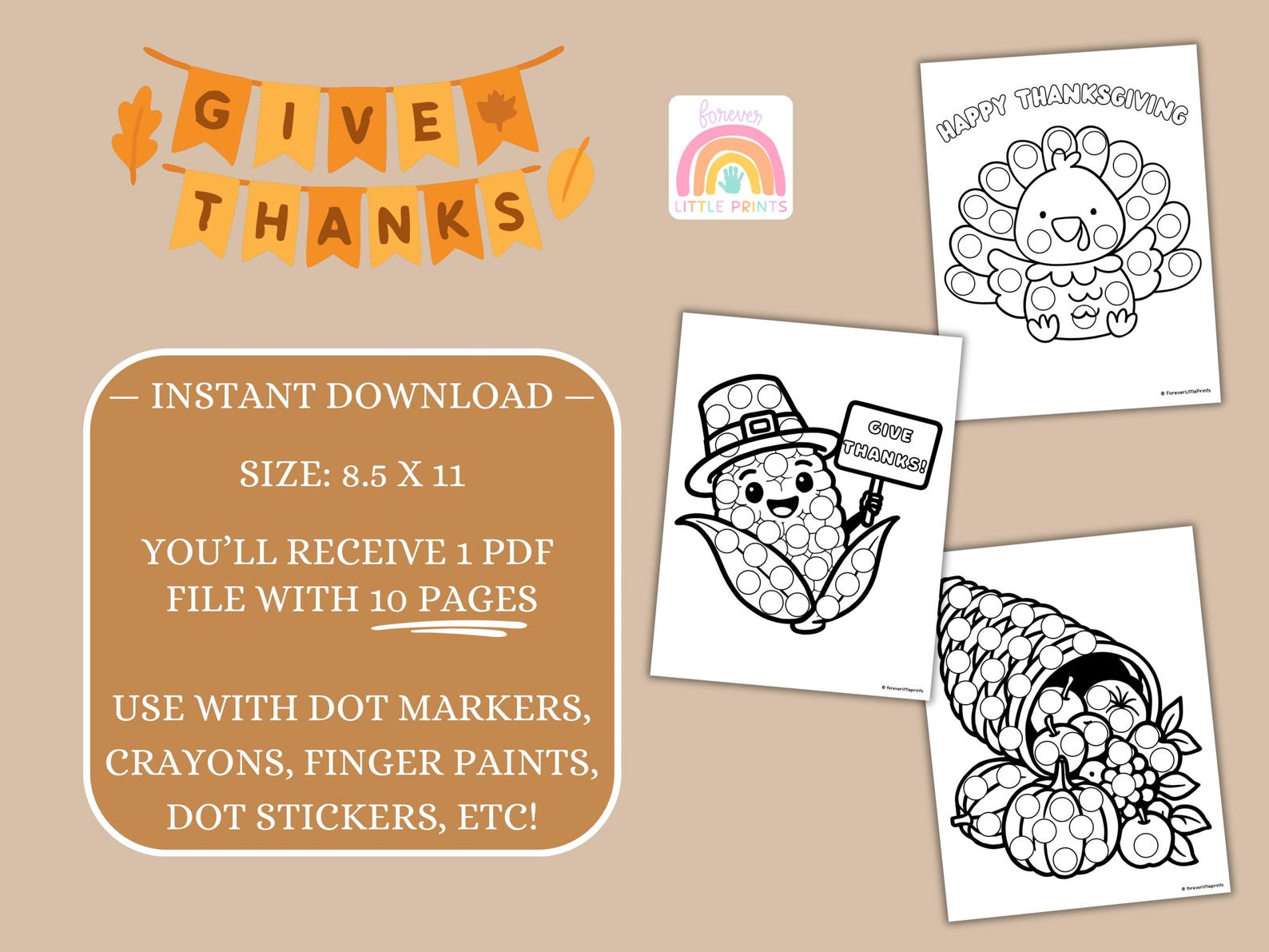 Thanksgiving Dot Art Marker Printable Pack, Fall Preschool Daycare ...
