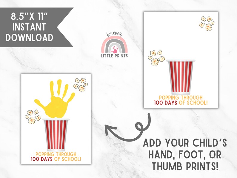 100 Days of School Activity Handprint Art for Kids, 100 Days Smarter ...