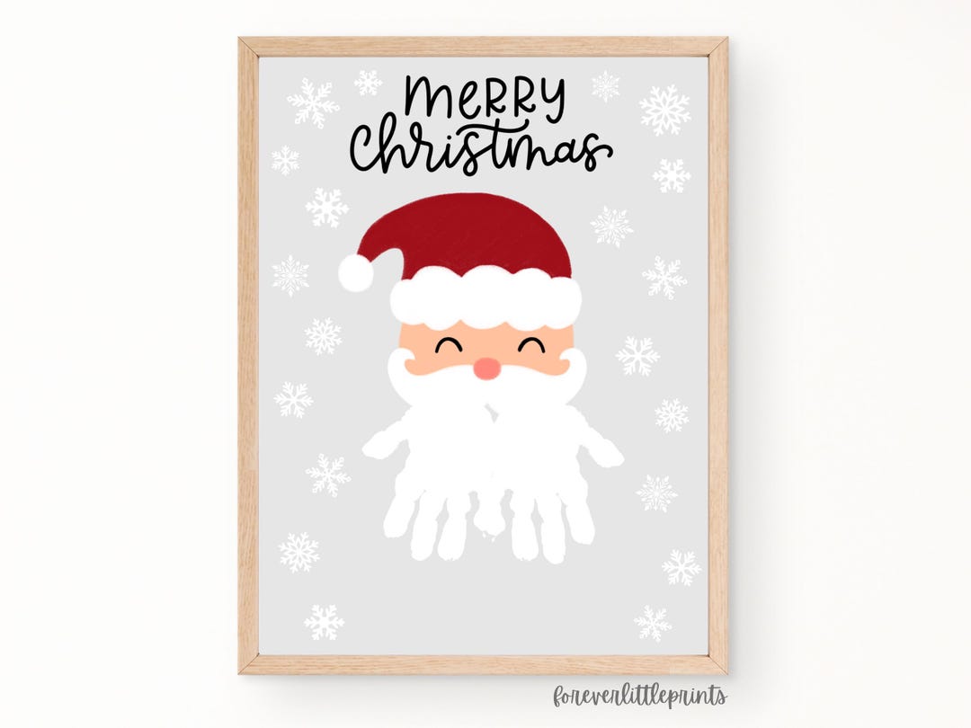 Santa Handprint Art Printable, Merry Christmas Footprint Craft Gift ...