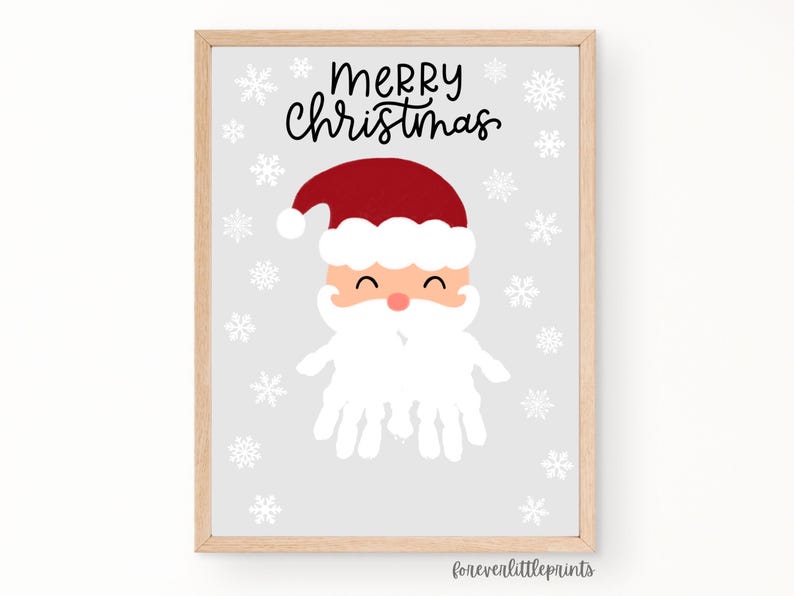 Santa Handprint Art Printable, Merry Christmas Footprint Craft Gift ...