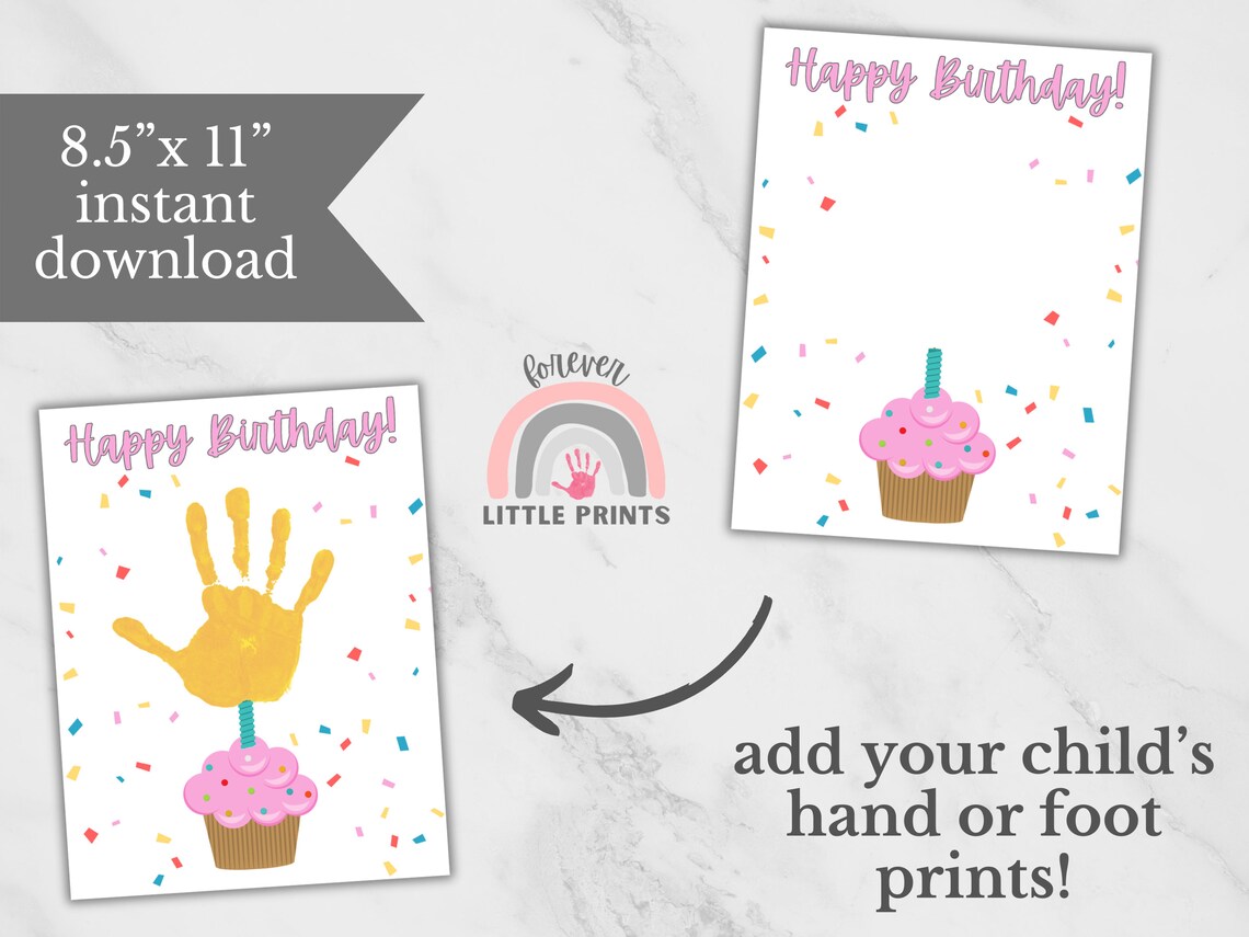 Happy Birthday Handprint Art, Personalized Birthday Gift From Kids ...