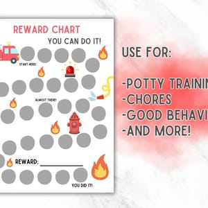 Fire Truck Reward Chart for Kids Toddlers, Potty Training Chart, Chore ...