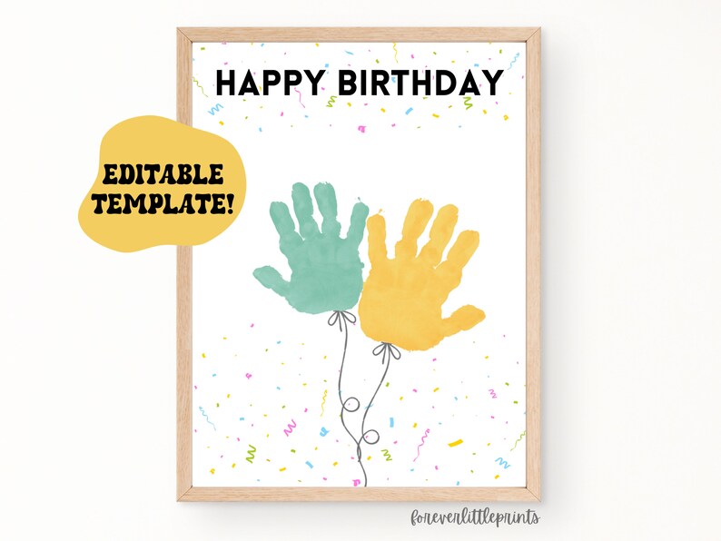 Editable Happy Birthday Handprint Balloons Art, Personalized Birthday ...