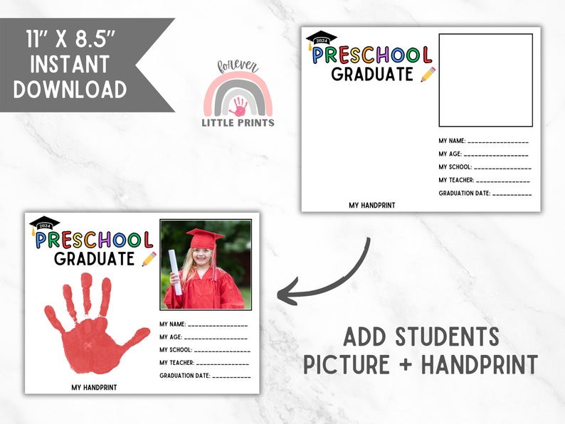 Preschool Graduation Keepsake, Last Day of Preschool Handprint, Pre-k ...