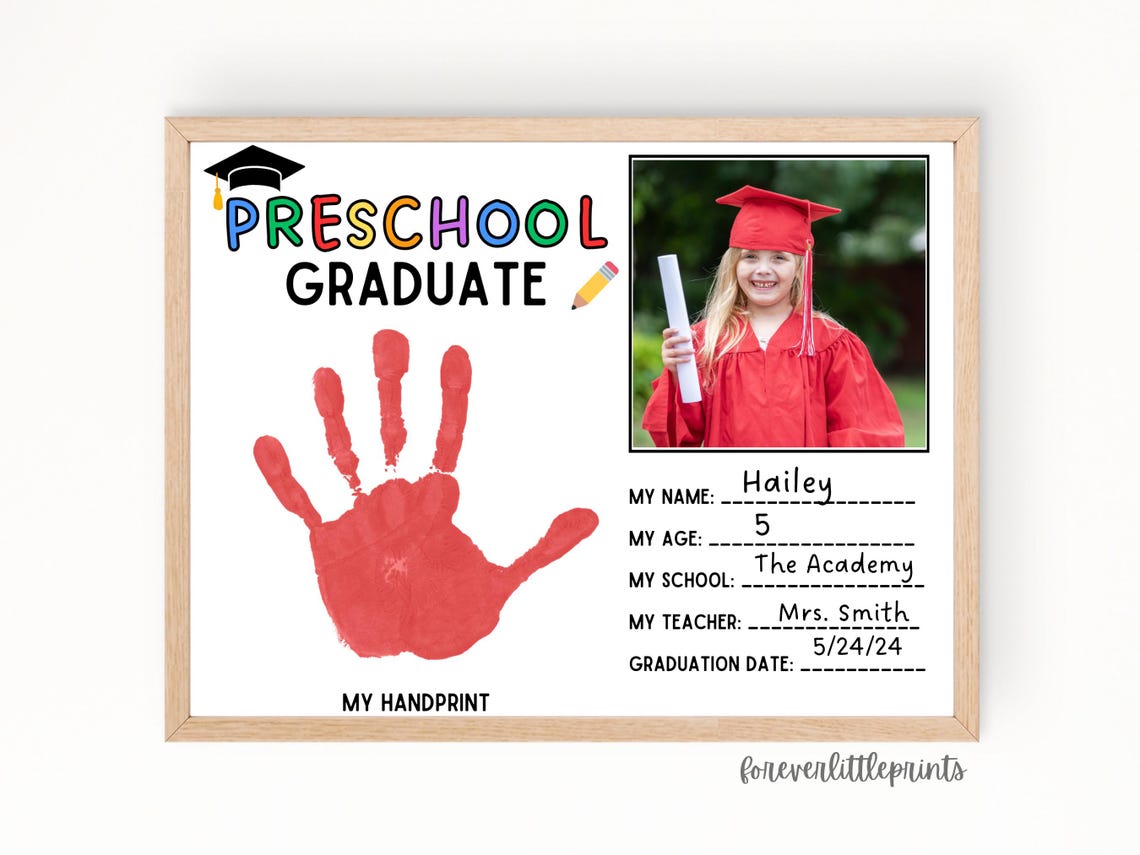 Preschool Graduation Keepsake, Last Day of Preschool Handprint, Pre-k ...