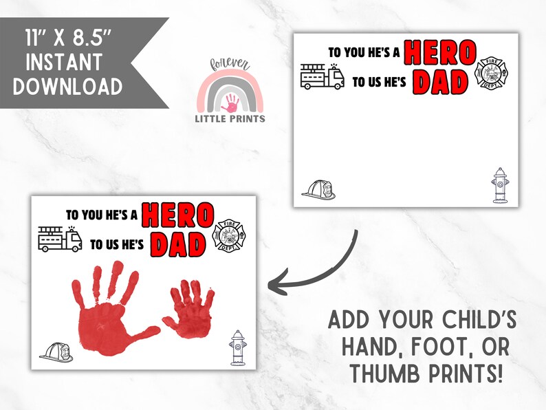 Firefighter Father’s Day Handprint Craft, Dad Handprint Art Craft Sign ...