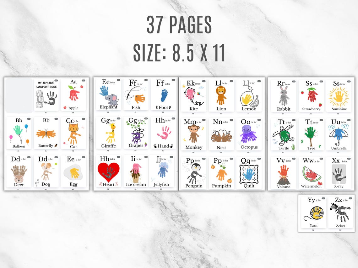 Alphabet Handprint Art Memory Book ABC Handprints Craft Kids Baby ...