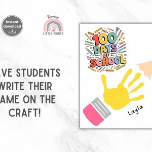 100 Days of School Activity Handprint Art for Kids, One Hundred Days ...