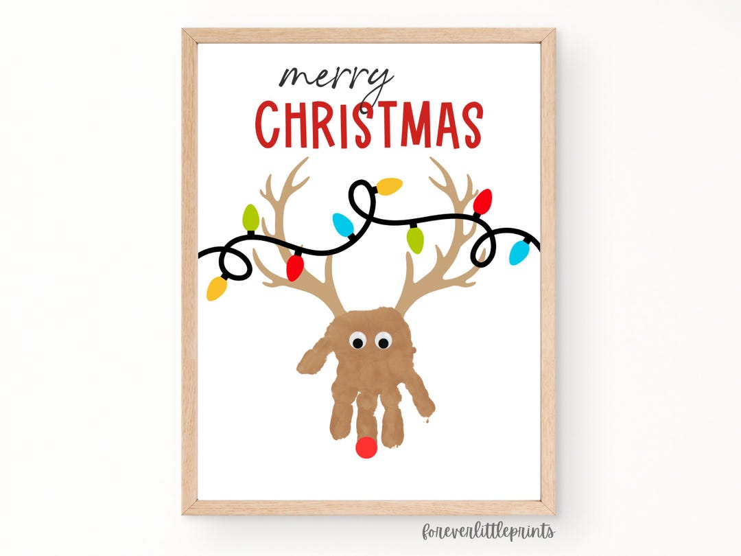 Merry Christmas Handprint Art Kids Toddlers Baby, Printable Reindeer ...