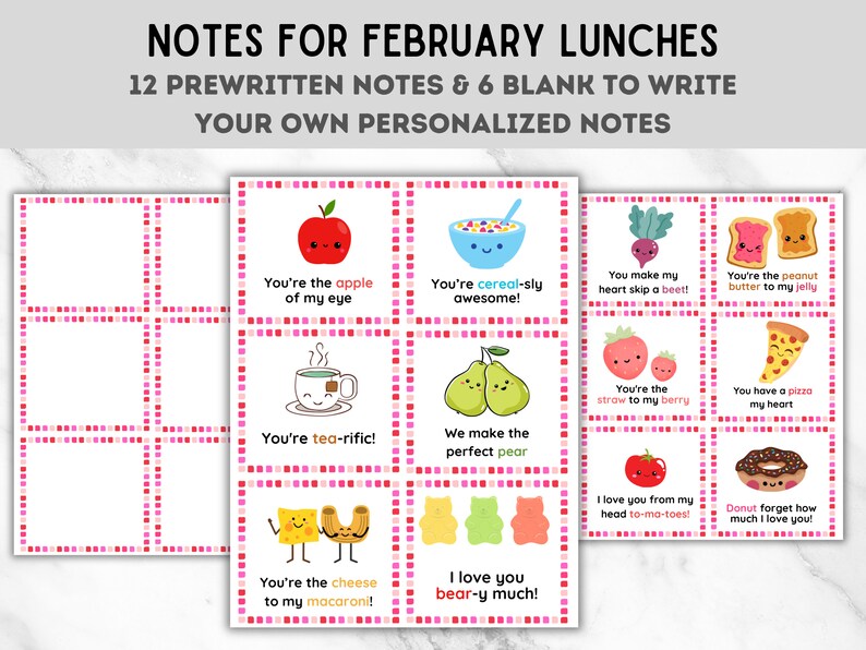 Lunch Box Notes for Kids, Notes for Kids Lunch, Printable Lunch Notes ...