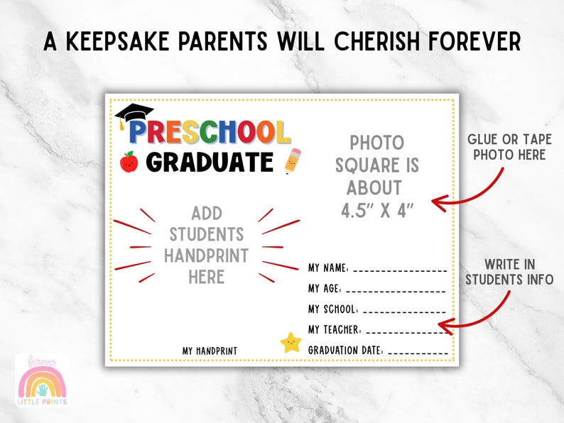 Preschool Graduation Keepsake, Last Day of Preschool Handprint, Pre-k ...