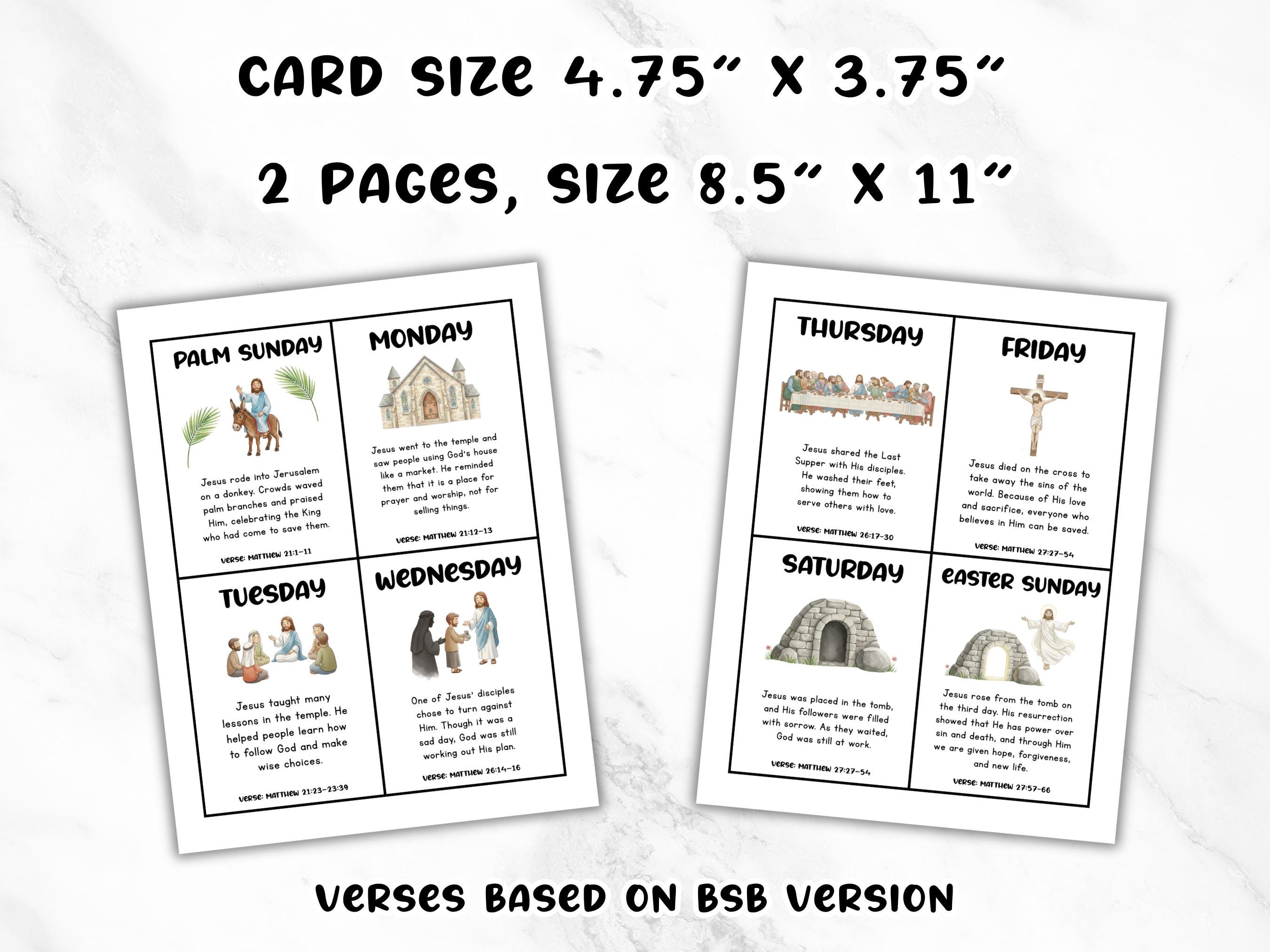 Kids Holy Week Cards, Easter Week Easy to Read Cards, Bible Made Clear ...