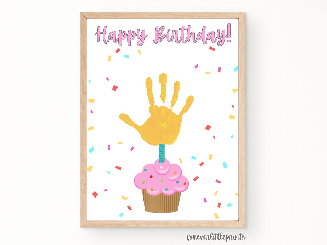 Happy Birthday Handprint Art, Personalized Birthday Gift From Kids ...