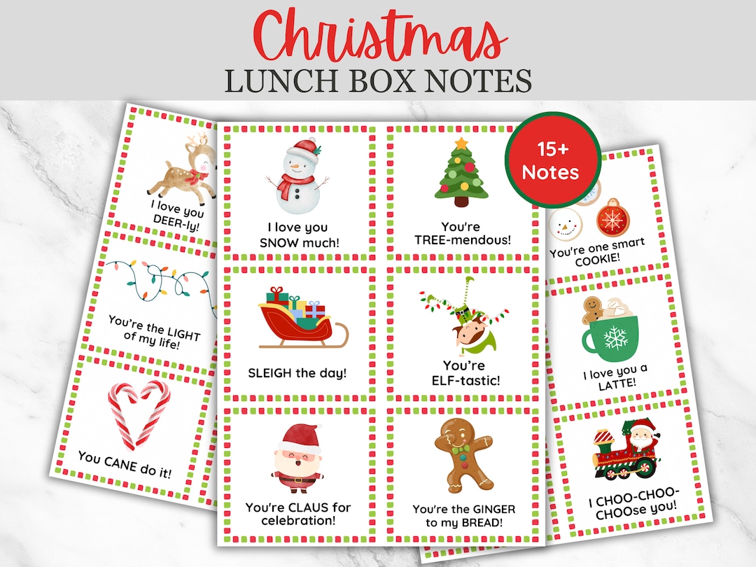 Christmas Lunch Notes, Lunch Box Cards, Holiday Lunch Notes, Holiday ...