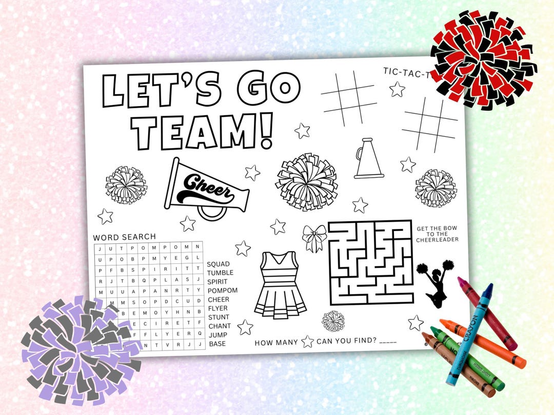 Cheerleading Coloring Placemat for Kids Personalized Party Sheet Paper ...