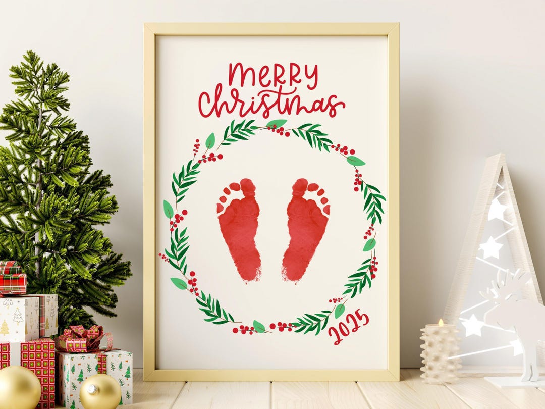 Christmas Wreath Handprint Art for Baby Kids, Christmas Footprint ...