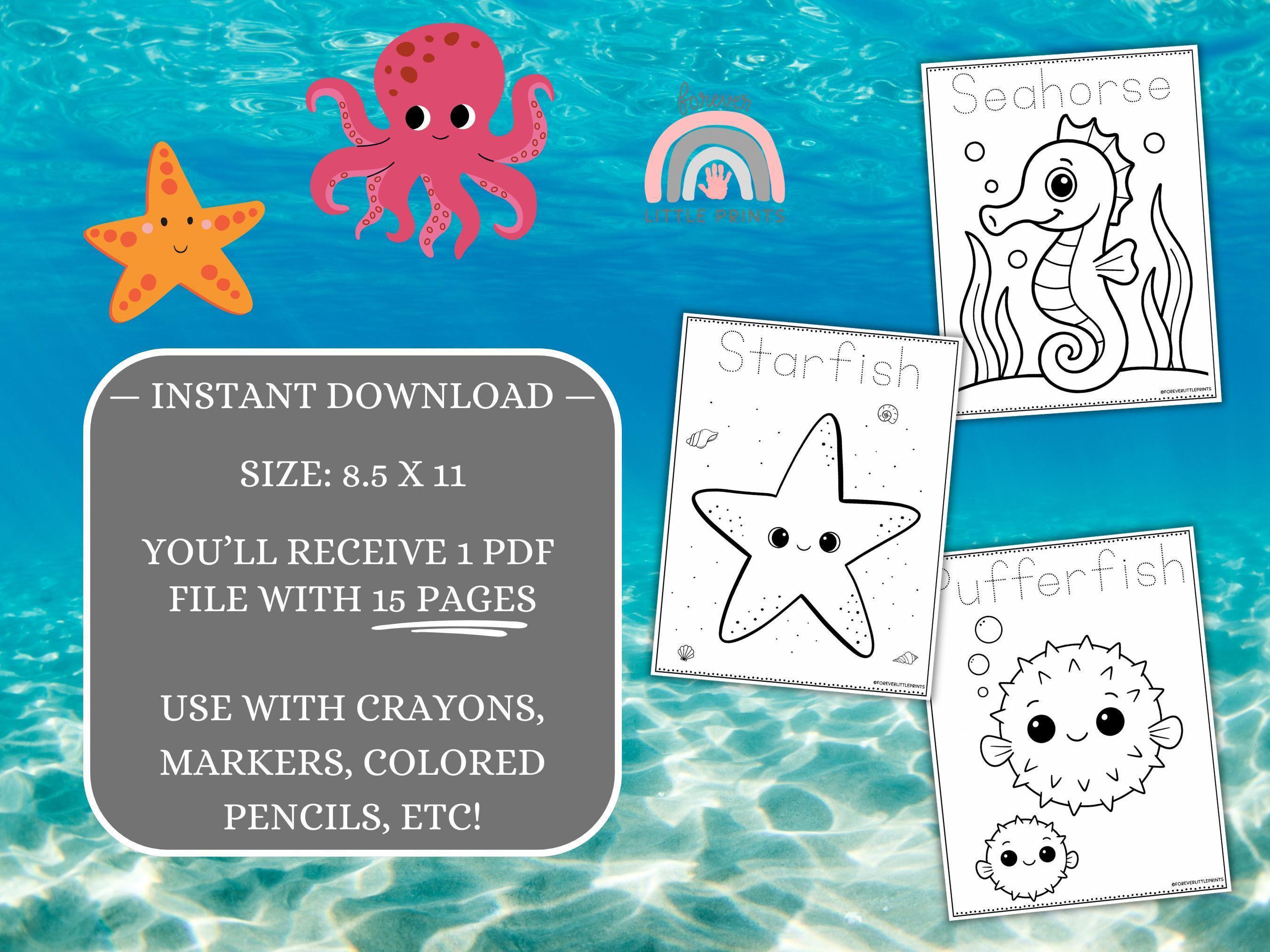 Ocean Animals Coloring Pages Kids Kawaii Cute Coloring Book Toddler ...