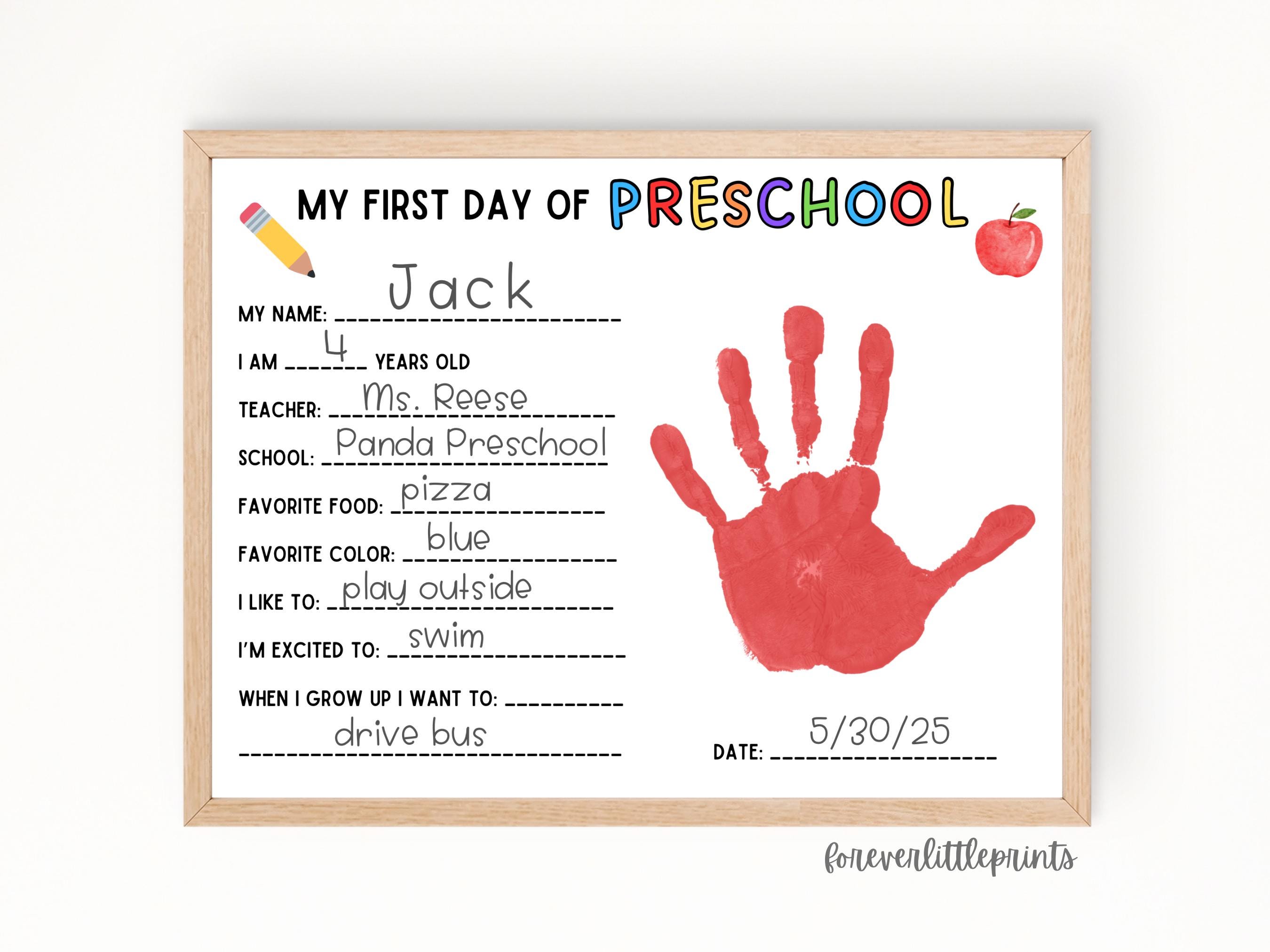 First Day of Preschool Handprint, 1st Day of School Questionnaire, Pre ...