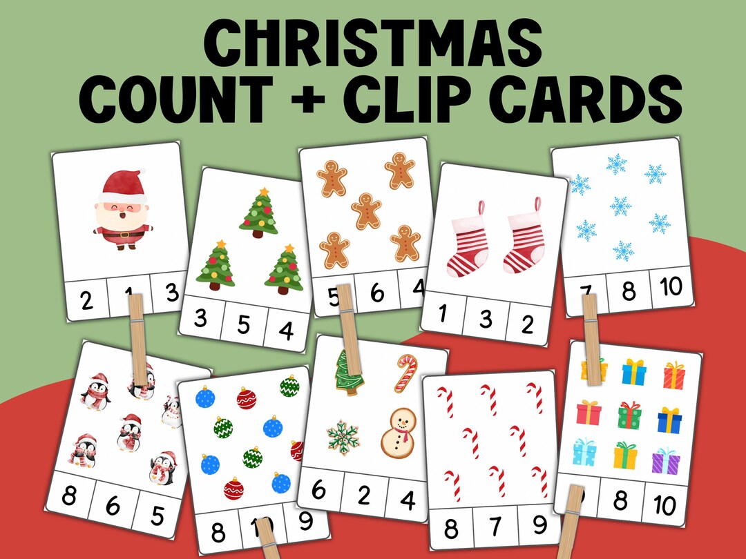 Christmas Count Clip Cards Winter Clothespin Activity Pages Learning ...