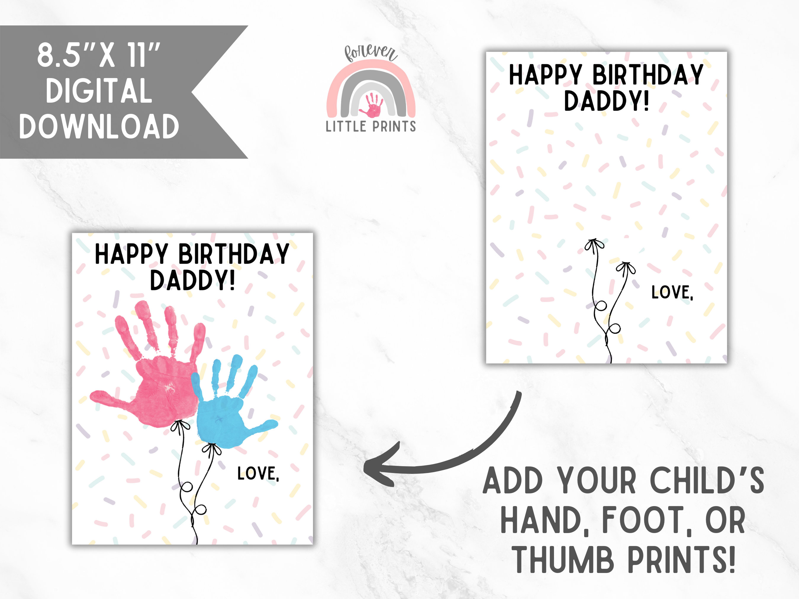 Happy Birthday Daddy Handprint Balloons Art, Personalized Birthday Gift ...