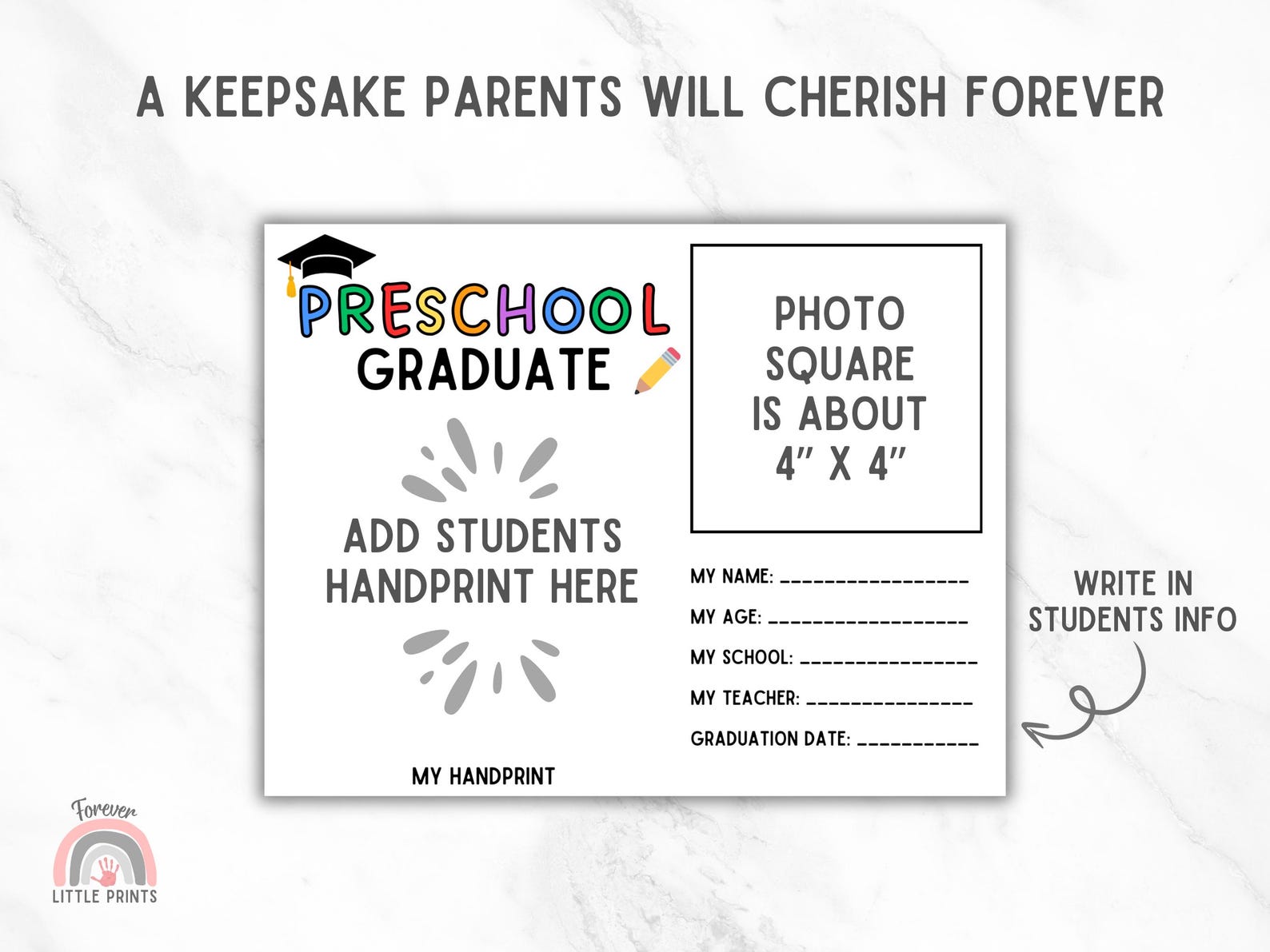 Preschool Graduation Keepsake, Last Day of Preschool Handprint, Pre-k ...