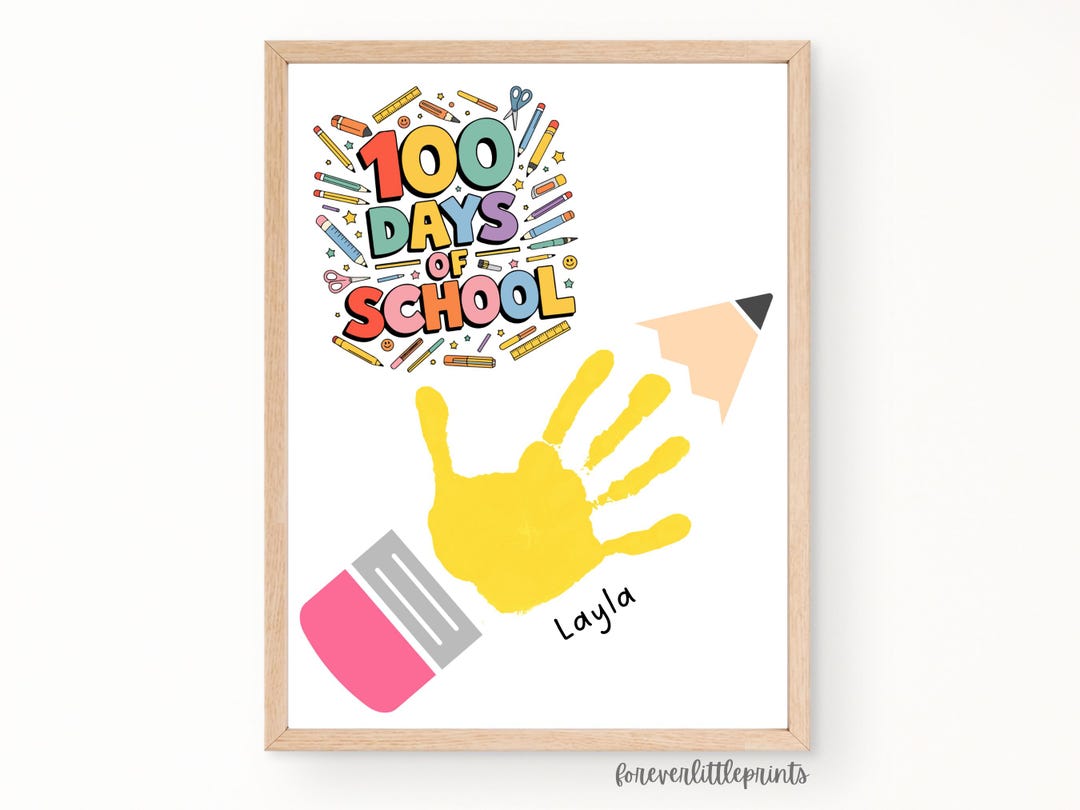 100 Days of School Activity Handprint Art for Kids, One Hundred Days ...