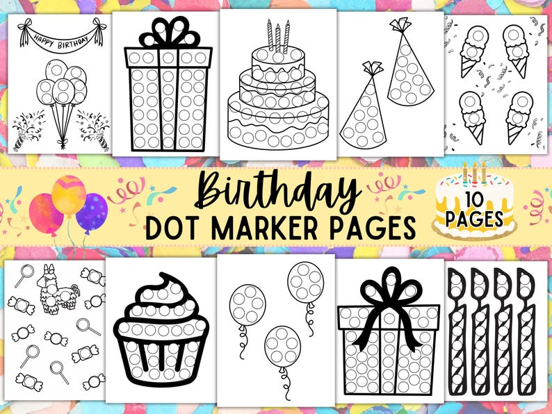 Birthday Dot Marker Printable Pack Birthday Party Favor Coloring Pages ...