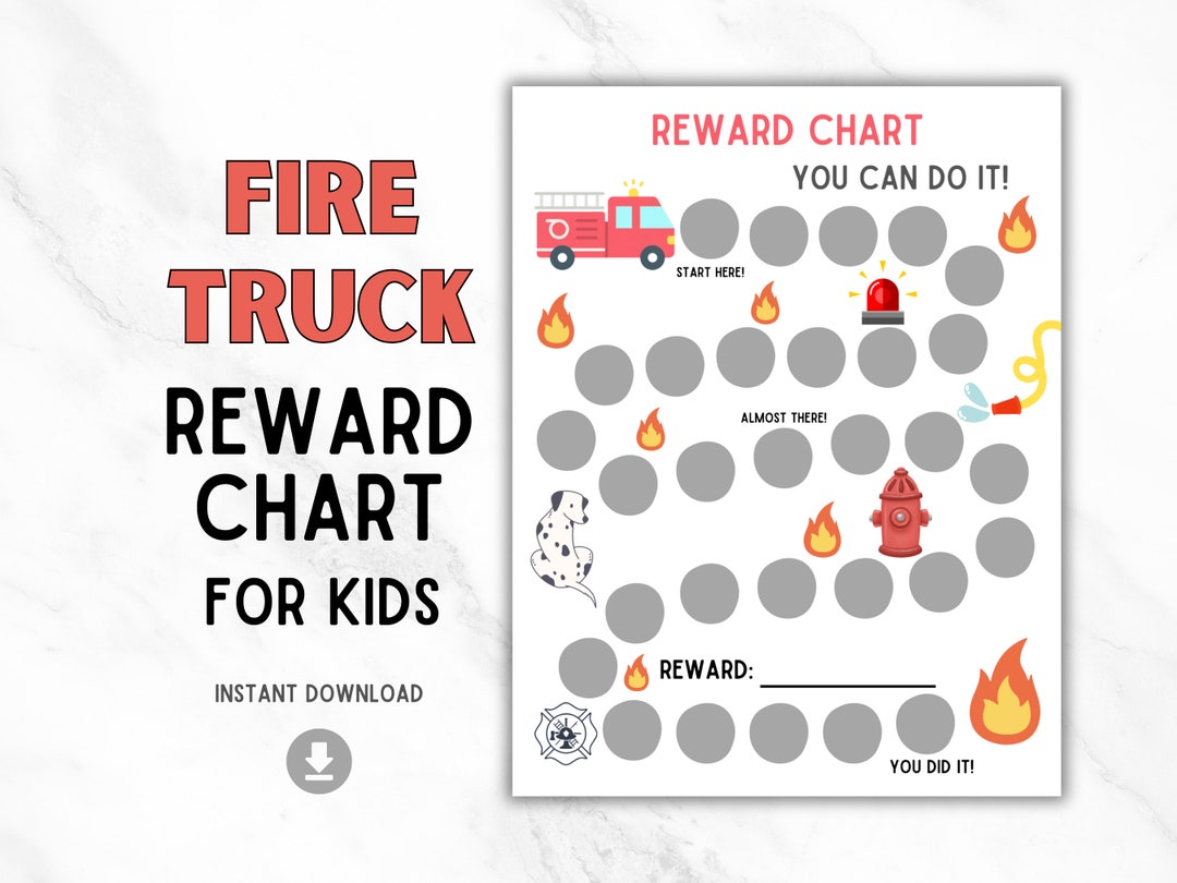Fire Truck Reward Chart for Kids Toddlers, Potty Training Chart, Chore ...