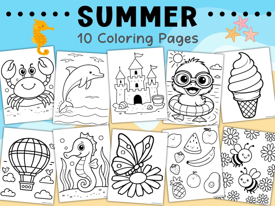 Summer Coloring Pages for Kids, Kawaii Cute Coloring Book, Toddler ...