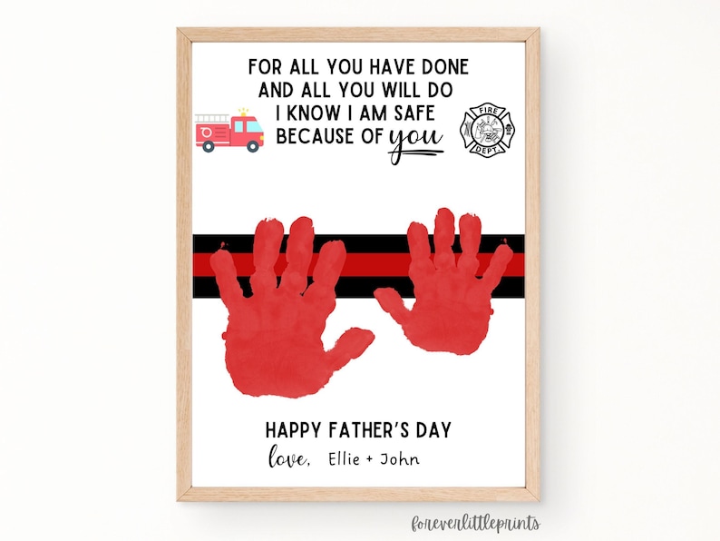 Firefighter Father’s Day Handprint Craft, Dad Handprint Art Craft Sign ...