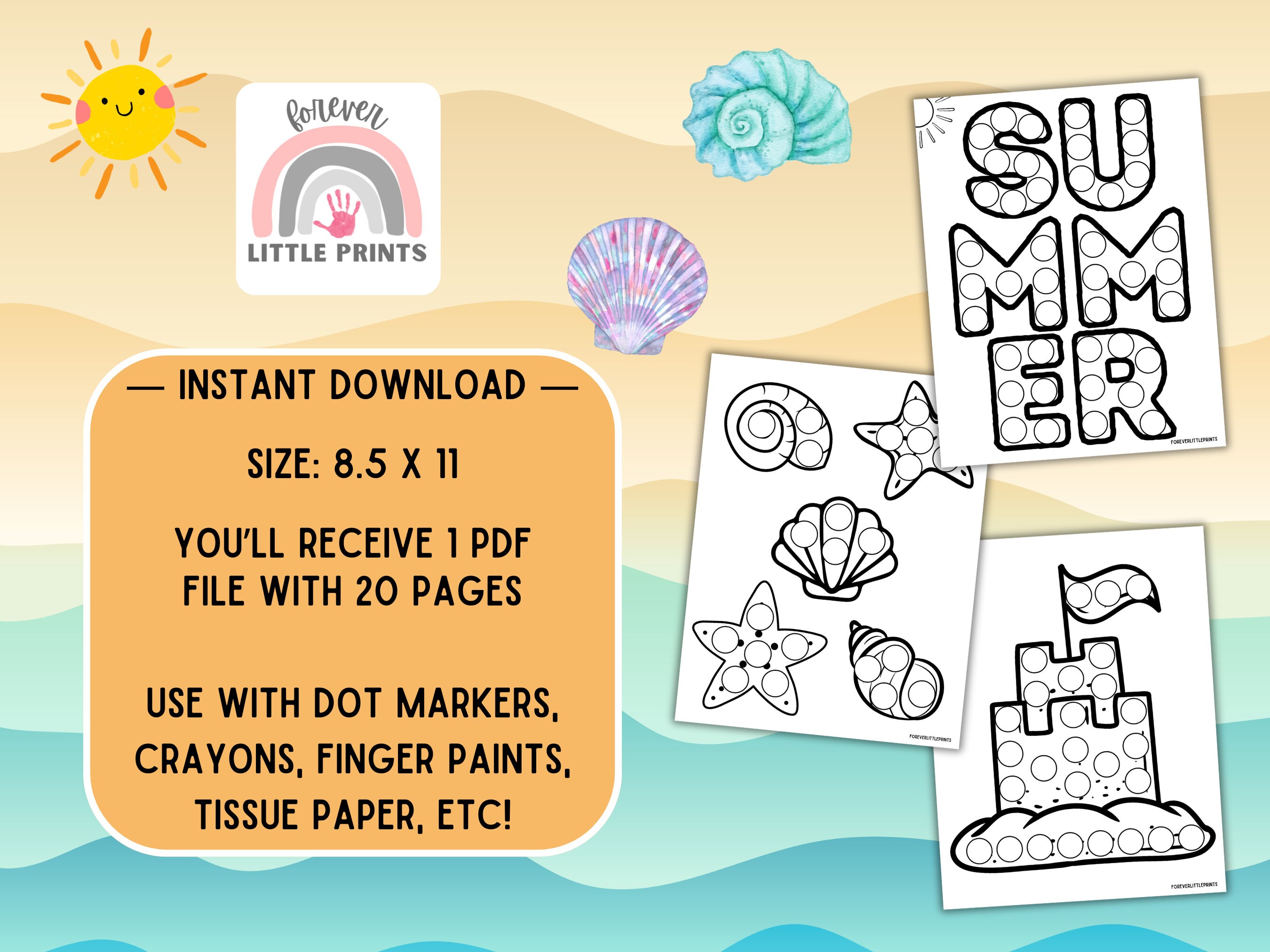 Summer Dot Marker Worksheets, Dot Stickers Printable Pack, Toddler ...