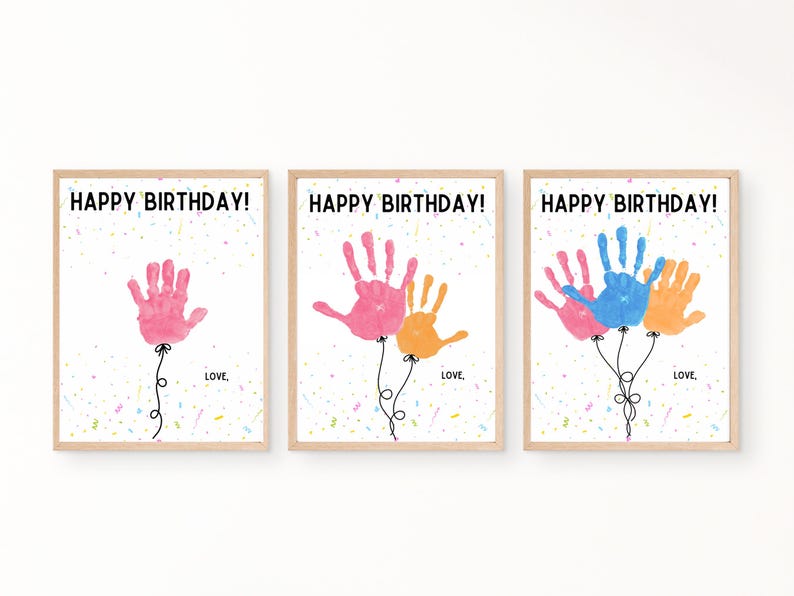 Happy Birthday Handprint Balloons Art, Personalized Birthday Gift Kids ...