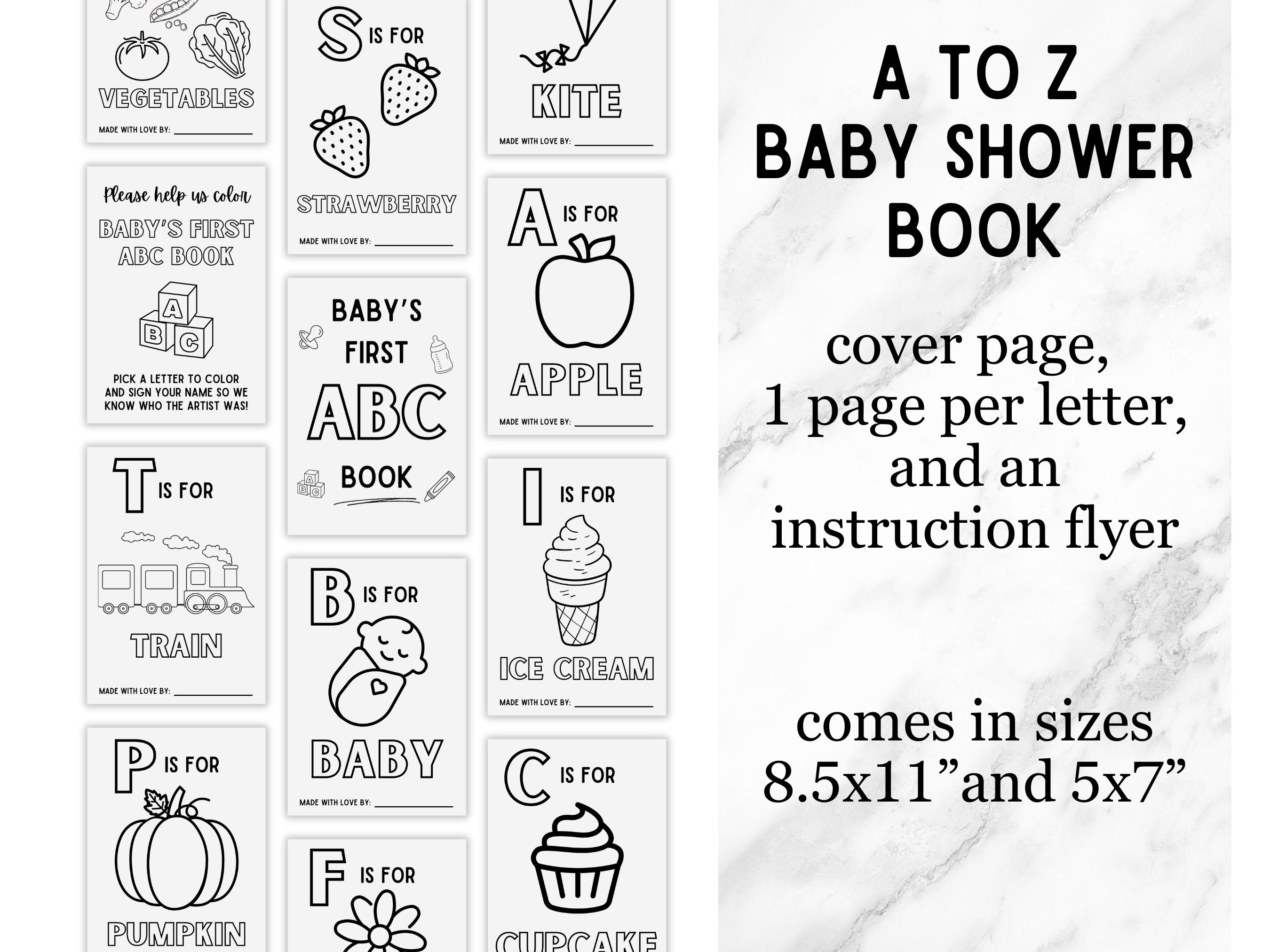 Baby Shower ABC Book Alphabet Coloring Babys First Memory Book Boy Girl ...