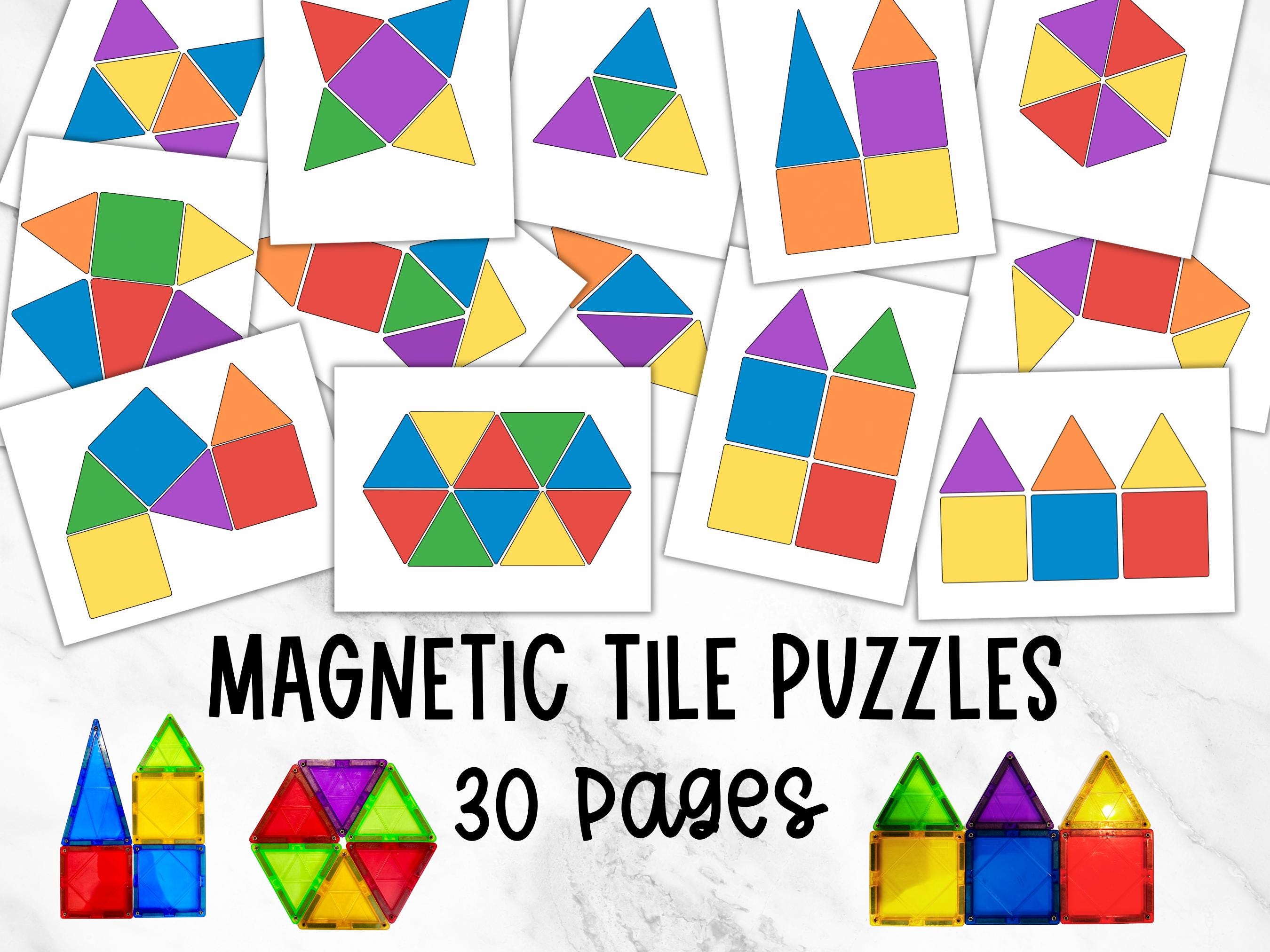 Magnetic Tiles Templates, Magnet Tile Activity Card Puzzles Printables ...