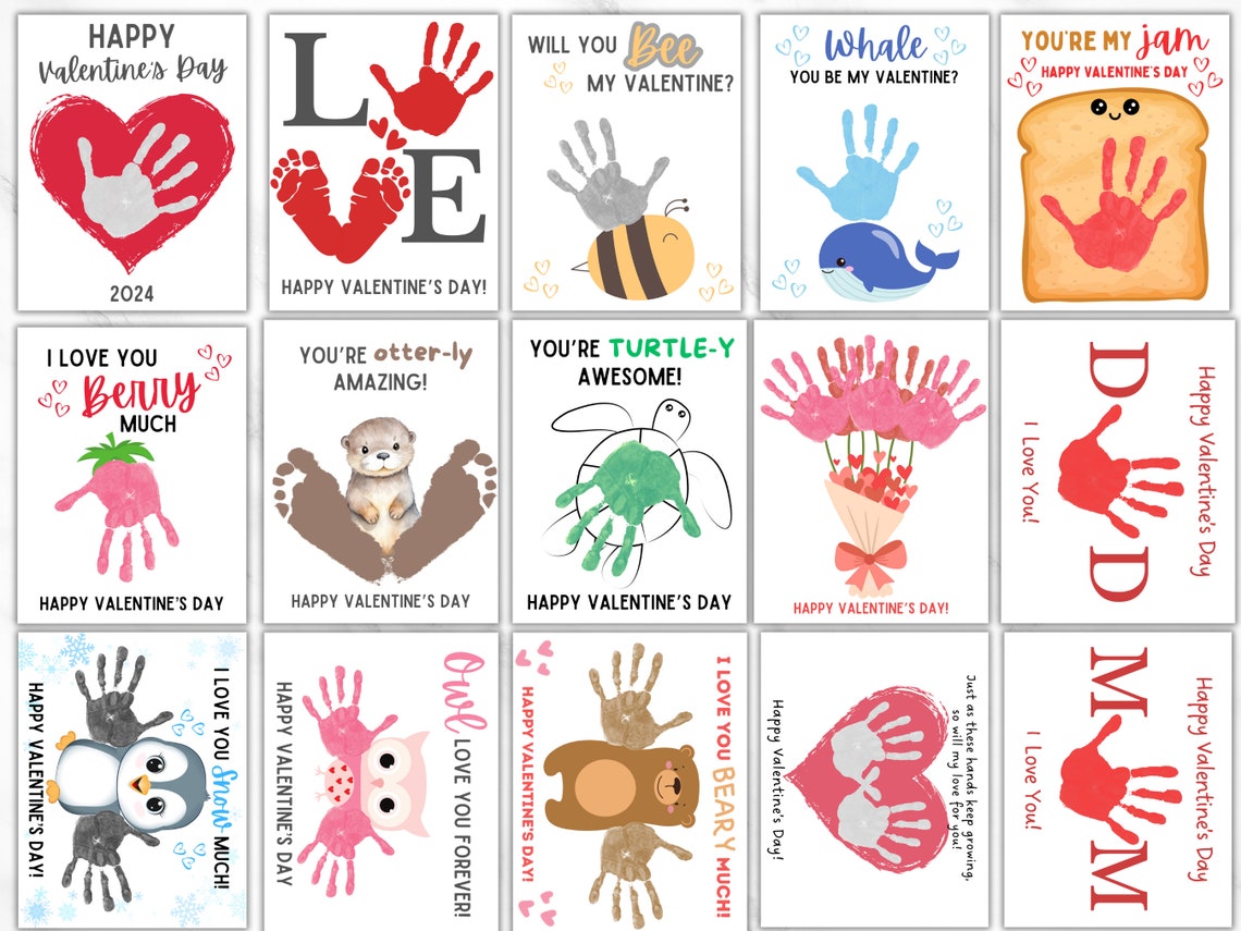 Valentine Handprint Art Bundle for Toddlers Baby Kids, Valentines Hand ...